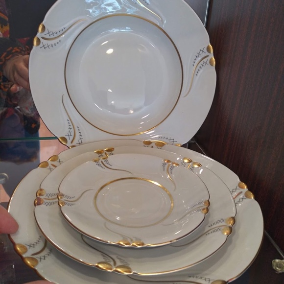 Freiberger | Dining | German White Porcelain Gold Trim Dining Set ...
